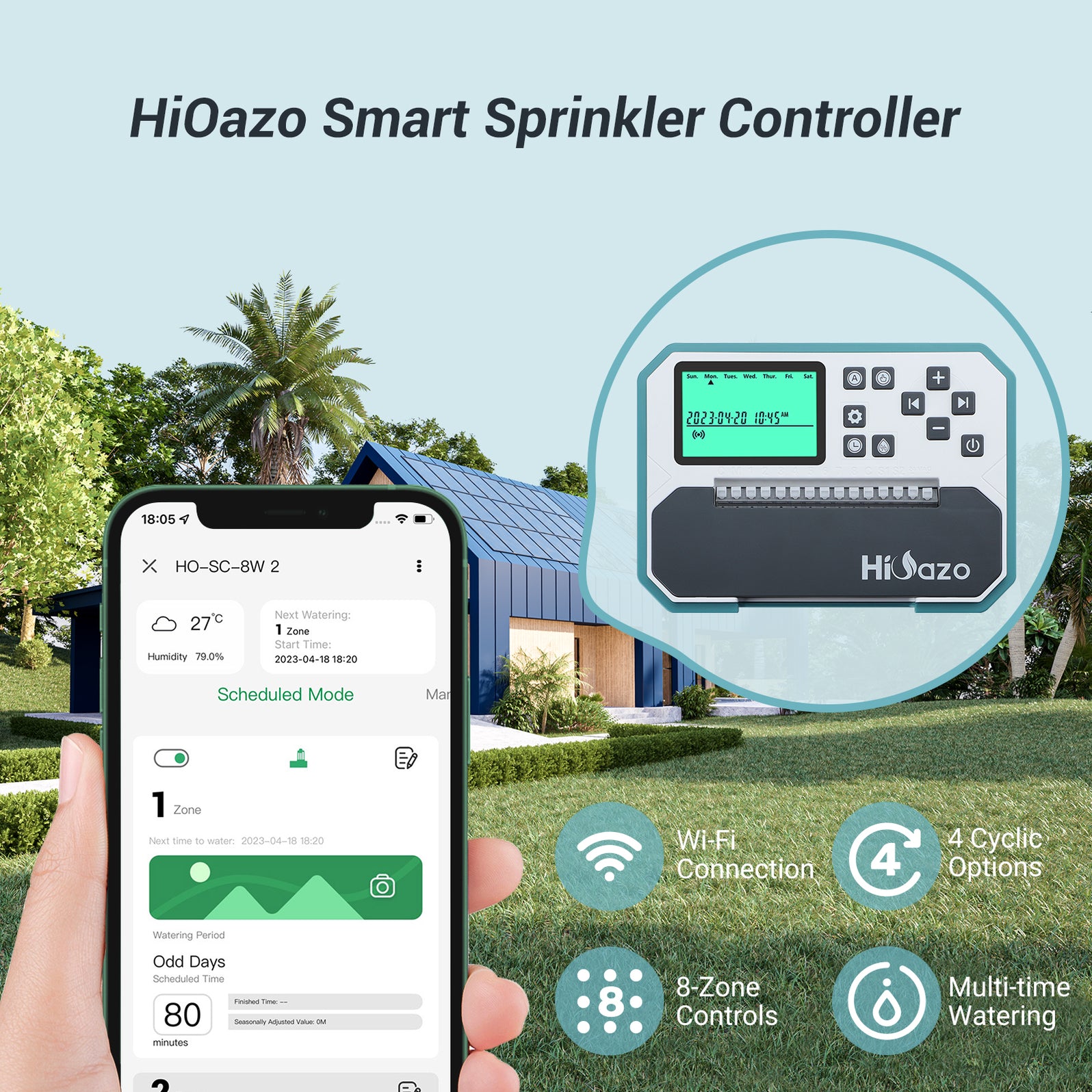 HiOazo Smart Indoor Sprinkler Controller 8-Zone, WiFi Irrigation Syste